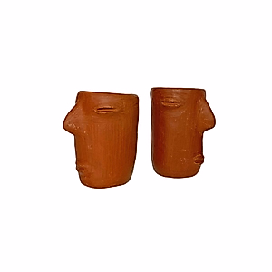 The Curated Pantry Red Clay Mezcal Face Cups | Tequila Shooters Shot Glasses Copitas - Handmade in Oaxaca, Mexico (Pack of 4)