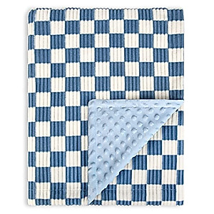 BEILIMU Baby Blanket+Dinosaur Security Blanket for Boys Girls 3D Checkerboard Grid Ultra- Soft Cozy Corduroy Toddler Blanket for Kids