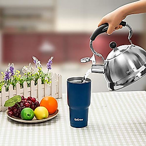 QuCrow Whistling Tea Kettle with Heat-Proof Handle, Kitchen Grade Stainless Steel Teapot Stovetops, 3 Quart, Silver