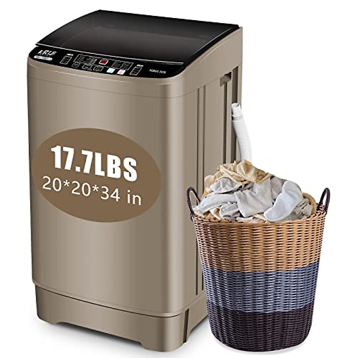Full Automatic Washer with Drain Pump 17.7 lbs, Krib Bling Small Washing Machine with LED Display, Mini Washing Machine with 10 Washing Programs, Ideal for Dorm, Apartment, Camping, Gold