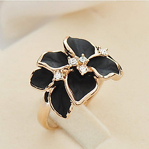 Engagement White Stud Flower Ring Pearl Design Circle Fashion Ring Rings Ring Set Under 10 Dollars (`-Black, One Size)