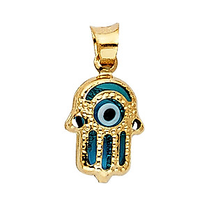 TGDJ 14k Yellow Gold Evil Eye Hamsa Hand Pendant