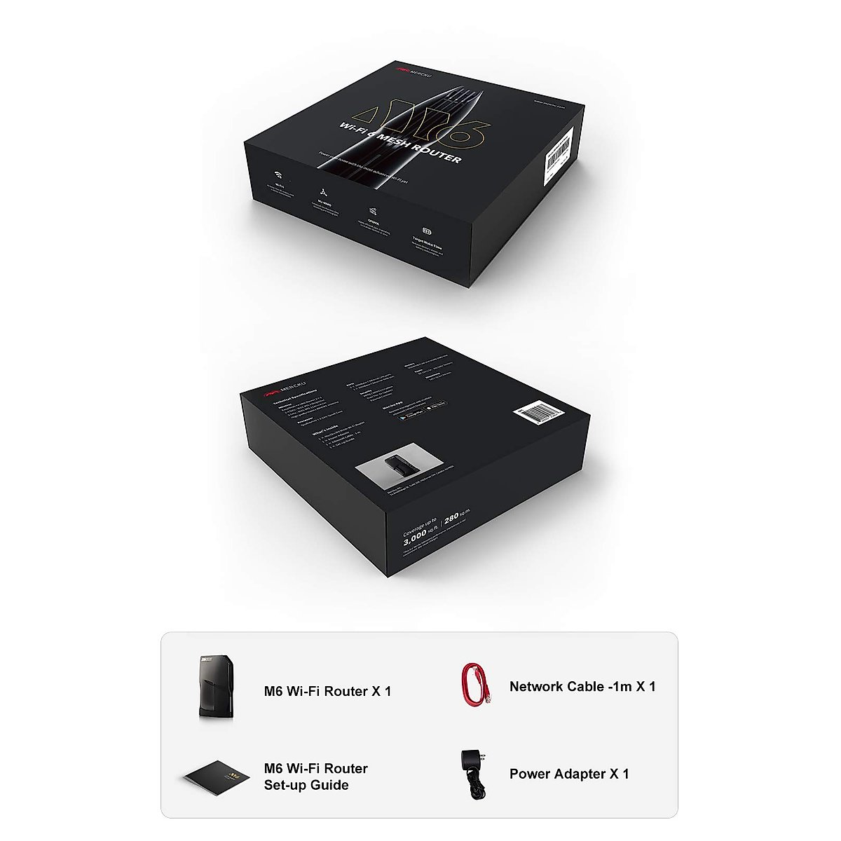 Mercku M6 Wi-Fi 6 Router for Wireless Internet Mesh Wi-Fi System 1 Pack up to 3,000 Sq.Ft. Can Add More Units to Form a Mesh Wi-Fi System, Dual-Band Gigabit Router, App Control, AX1800, Cosmo Black