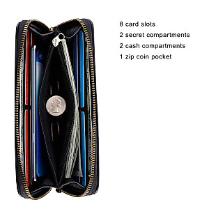 HAWEE Leather Clutch Wallet for Women Zippered Wristlet Bag, Embossing Rose