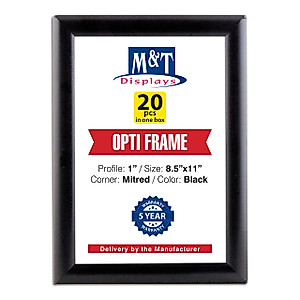 DisplaysMarket 8.5x11 Snap Frame for Wall Mount, Opti Frame, 1 inch Profile- Black, 20