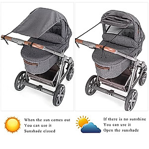 1 Pcs Sun Shade for Stroller,Buggy Stroller Universal 50+ Anti-UV Sun Cover,for Buggy, Stroller and Carrycot,with 1 Pcs Storage Bag,Light Grey