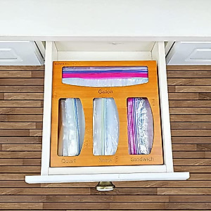 Ravel Bamboo Ziplock Bags Storage Organizer for Kitchen Drawer, Food Storage Bag Holder With Gallon,sandwich & Snack Varity Size Bags.