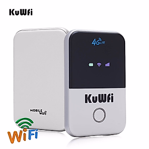 KuWFi 4G LTE Mobile WiFi Hotspot Unlocked Travel Partner Wireless 4G Router with SIM Card Slot Support B1/B3/B5/B7/B8/B20 in Europe Caribbean South America Africa