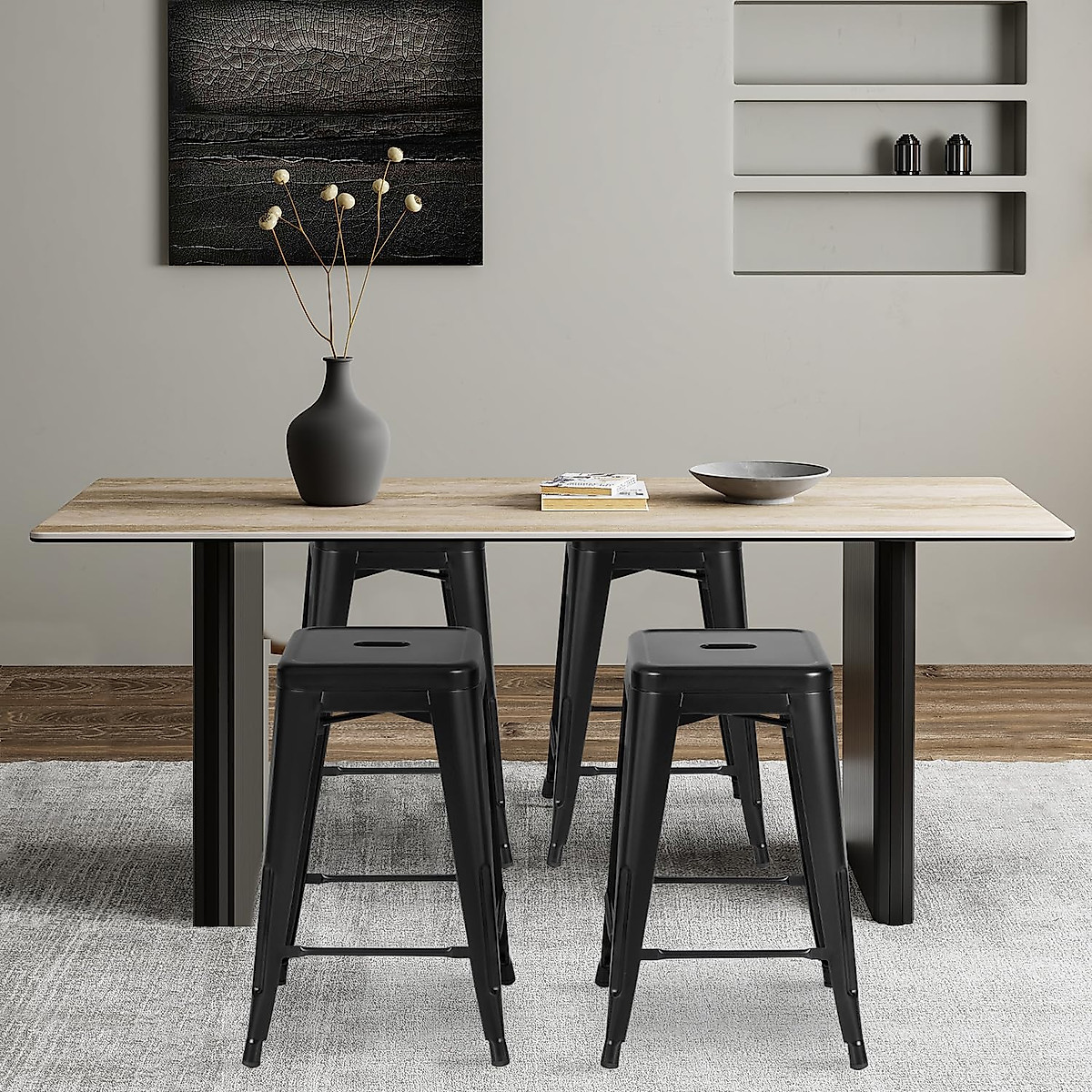 FDW Metal Bar Stools Set of 4 Counter Height Barstool Stackable Barstools 24 Inch Indoor Outdoor Patio Bar Stool Home Kitchen Dining Stool Backless Bar Chair