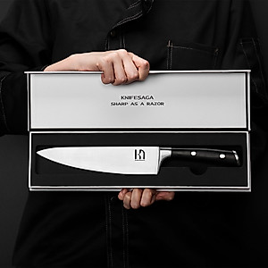 KnifeSaga Chef Knife 8 inch Professional, Japanese Chefs Knife High Carbon Stainless Steel, Razor Sharp Kitchen Cooking Knife for Vegetable Chopping, Meat Cutting Knife with Full Tang Handle