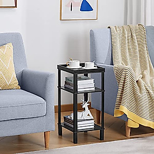 ZEXVIDA Side Table for Small Spaces,3 Tier End Table with Storage Shelf, Small Narrow Thin End Table Bedside Table,Nightstand for Hallway,Living Room, Bedroom, Office,Black