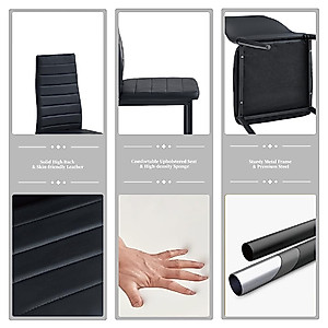 DZOVAD Black 5-Piece Dining Set, Kitchen Table Chairs Set of 4 for Kitchen & Dining Room, Dinette, Space-Saving with MDF Board Table Top, 4 Upholstered PU Leather Chairs, Metal Steel Frame