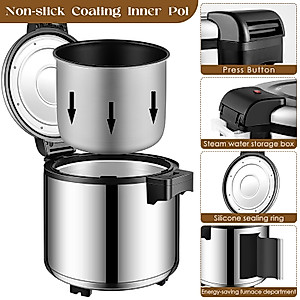 SiliFine Commercial Stainless Steel Electric Rice Warmer Food Warm with Rice Spoon Heavy Duty Rice Warmer with Warm Function Only for Restaurant Party (100 Cups Cooked Rice,100W)
