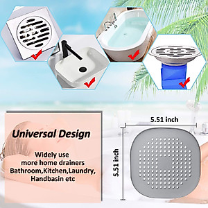 Hair Catcher,Square Drain Cover for Shower Silicone Hair Stopper with Suction Cup,Easy to Install Suit for Bathroom,Bathtub,Kitchen 2 PackGrey