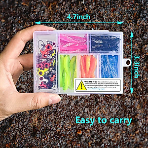 UperUper 65Pcs Crappie Jigs Lure kit, 2 inch Crappie Bait with Fishing Jig Heads Hooks for Saltwater Freshwater Bass Trout