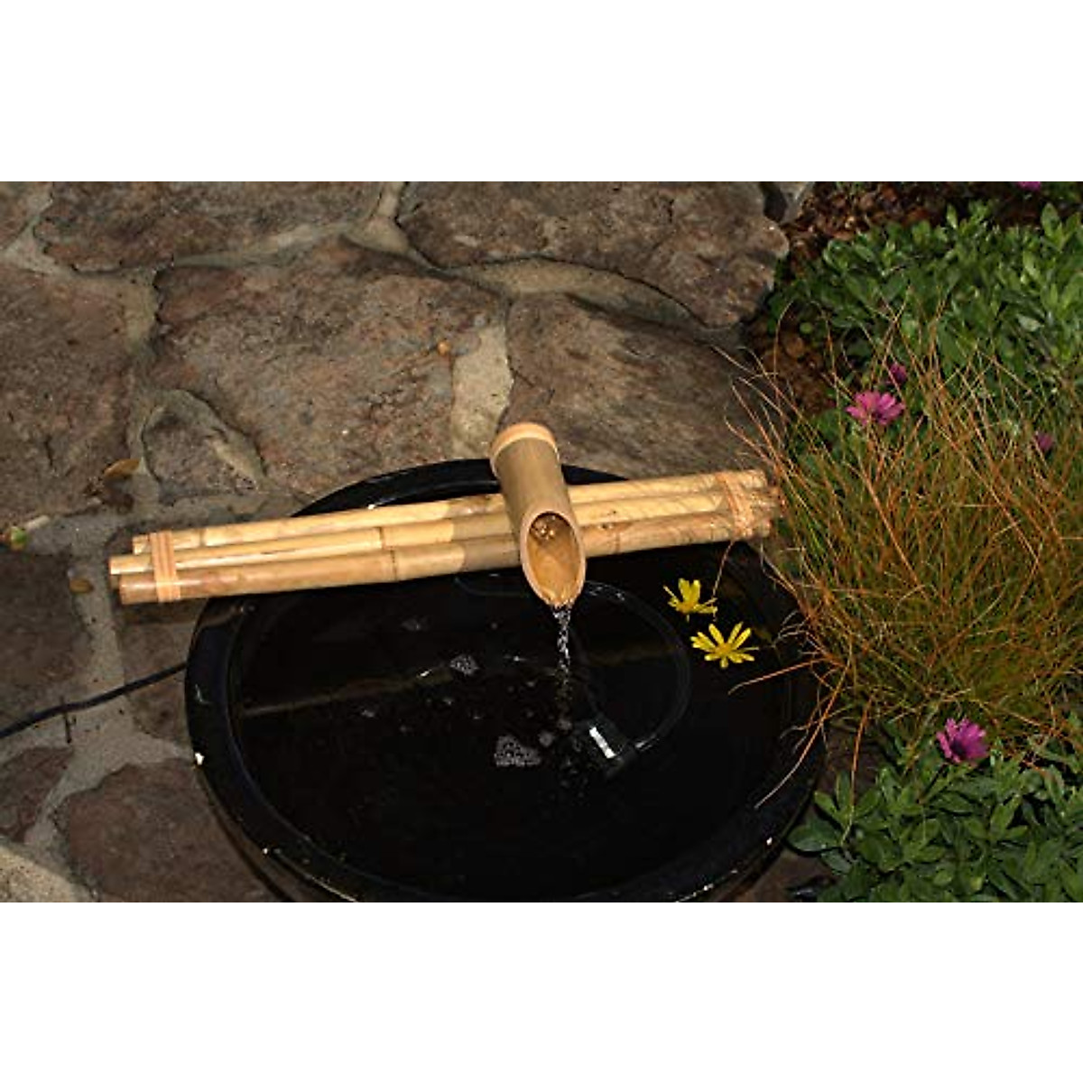 Bamboo Accents Water Fountain & Pump Kit – 18 inch, 3 Arm Style Split-Resistant All Natural Bamboo – DIY Indoor/Outdoor Zen Garden - Fits 15-30 inch Bowl (not Included)