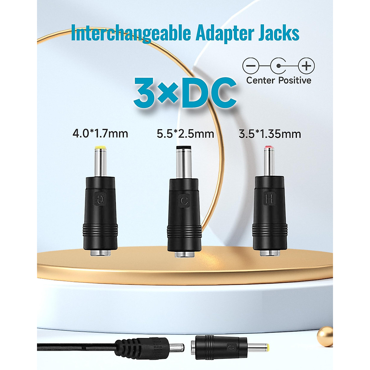 12V 1A 5ft Power Supply Adapter,100-240V 50/60Hz AC to DC 12V 1000mA 12W 5.5mm*2.1mm Universal Wall Charger with DC Connectors 5.5 * 2.5mm/3.5 * 1.35mm/4.0 * 1.7mm, Center Positive, UL FCC VI