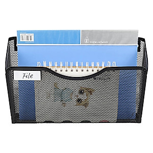 EasyPAG Hanging Wall File Organizer Mesh 3 Single Pocket Vertical Wall File Holder Mail Paper Rack with Nametag Label , Black