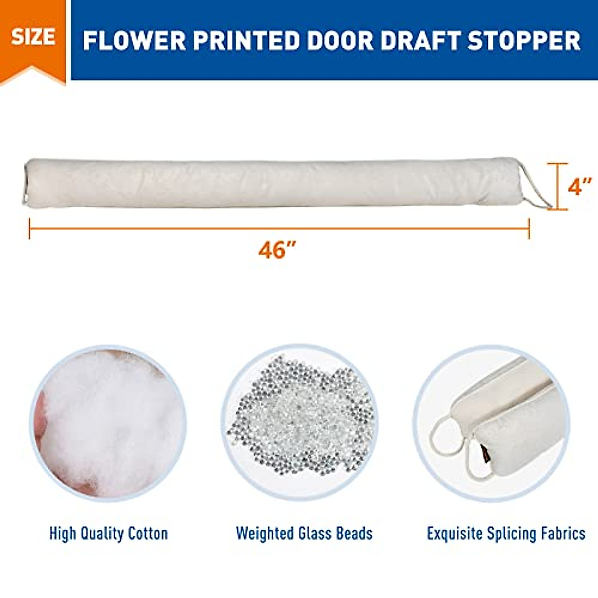 MAGZO Door Draft Stopper 46 Inch, Flower Printed Under Door Draft Blocker Noise Stopper Wind Proof, Beige