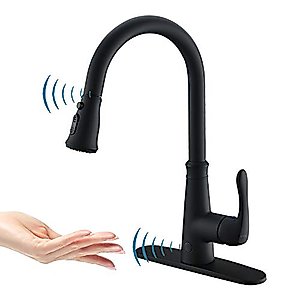 Touchless Kitchen Faucet with PullDown Sprayer,20 Single Kitchen Sink Faucets Black Pull Out Sprayer,High Arc Pulldown Single Handle for Motion Sensor,1handle 3 Hole Deck Mount,Black (Black)