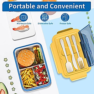 Bento Lunch Box for Kids, 1400 ML Bento Box Adult Lunch Box for Men Women with Cutlery & Salad Dressing Container To Go, Leak-Proof Meal Prep Container for Work School Travel, No BPA, Microwave Safe