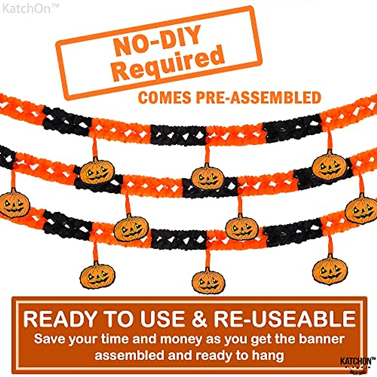 Halloween Pumpkin Garland - 10 Feet, 2 Pieces | Halloween Banner for Mantle | Halloween Garland, Halloween Birthday Party Decorations | I Smell Kids Halloween Decorations | Halloween Party Decorations