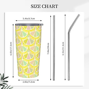 Yaxongx 20oz Tumbler Summer Fruit Lemon Double Wall Vacuum Insulated Coffee Mug with Lid and Metal Straw Brush Reusable Stainless Steel Water Bottle Travel Cup Gifts for Car Ice Drinks Hot Beverage