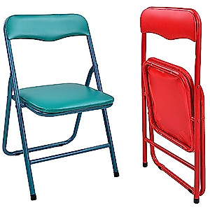 Signature Pack of 2 (Fabric/Vinyl) Steel Frame Metal Foam Padded Folding Chairs for Kids, Green and Red