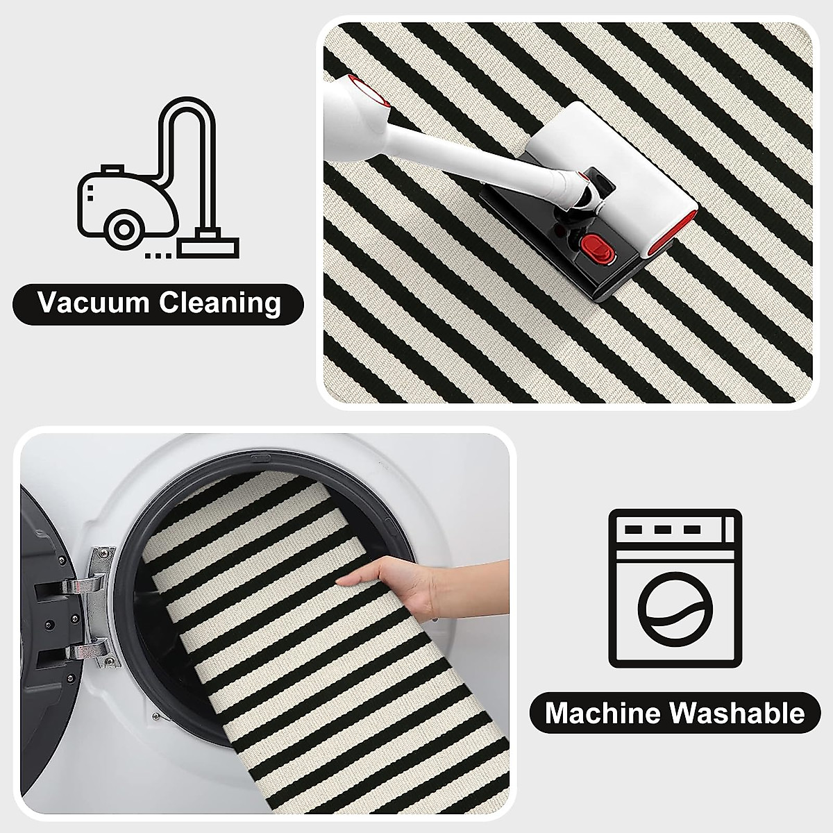 OJIA Christmas Front Door Mat 24"x51", Machine Washable Porch Rug Indoor Outdoor Rugs Outside Doormat Striped Rug Cotton Woven Entryway Rug for Kitchen/Bathroom/Farmhouse/Home Entrance