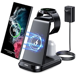 Wireless Charger for Samsung Phones Watch Earbuds (Not for Samsung Z Flip & A Series), SWIO 3 in 1 Charging Station for Samsung Watch 6/5/4/3, S24 S23 S22 S21 S20 /Note 20 10/ Z Fold 4 3, Buds/2/Pro