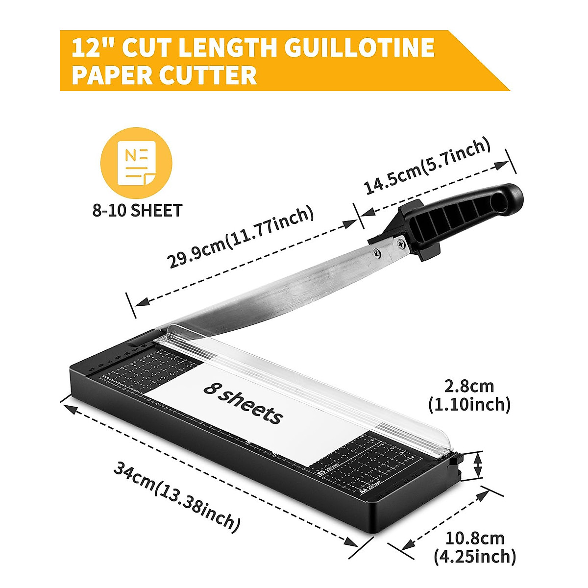 MAKEASY Paper Cutter 12 Inch, Guillotine Paper Cutter with 8 to 10 Sheet Capacity, Heavy Duty Paper Cutter for Cardstock, Paper Trimmer for Crafting, Classroom and Office