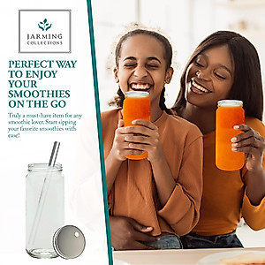 JARMING COLLECTIONS Reusable Smoothie Cups, Multi-Use Glass Bottles w/Lids & Straws, Reusable Iced Coffee Cups, Juice Bottles with BPA-Free Lids, Slushie Cup, Tea Cup, 16-oz