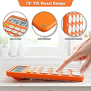 AOAILION Standard Calculator 12 Digit with Large LCD Display and Big Buttons,Cute Calculator,Desktop Calculator for Office, Home, School (Orange+White)
