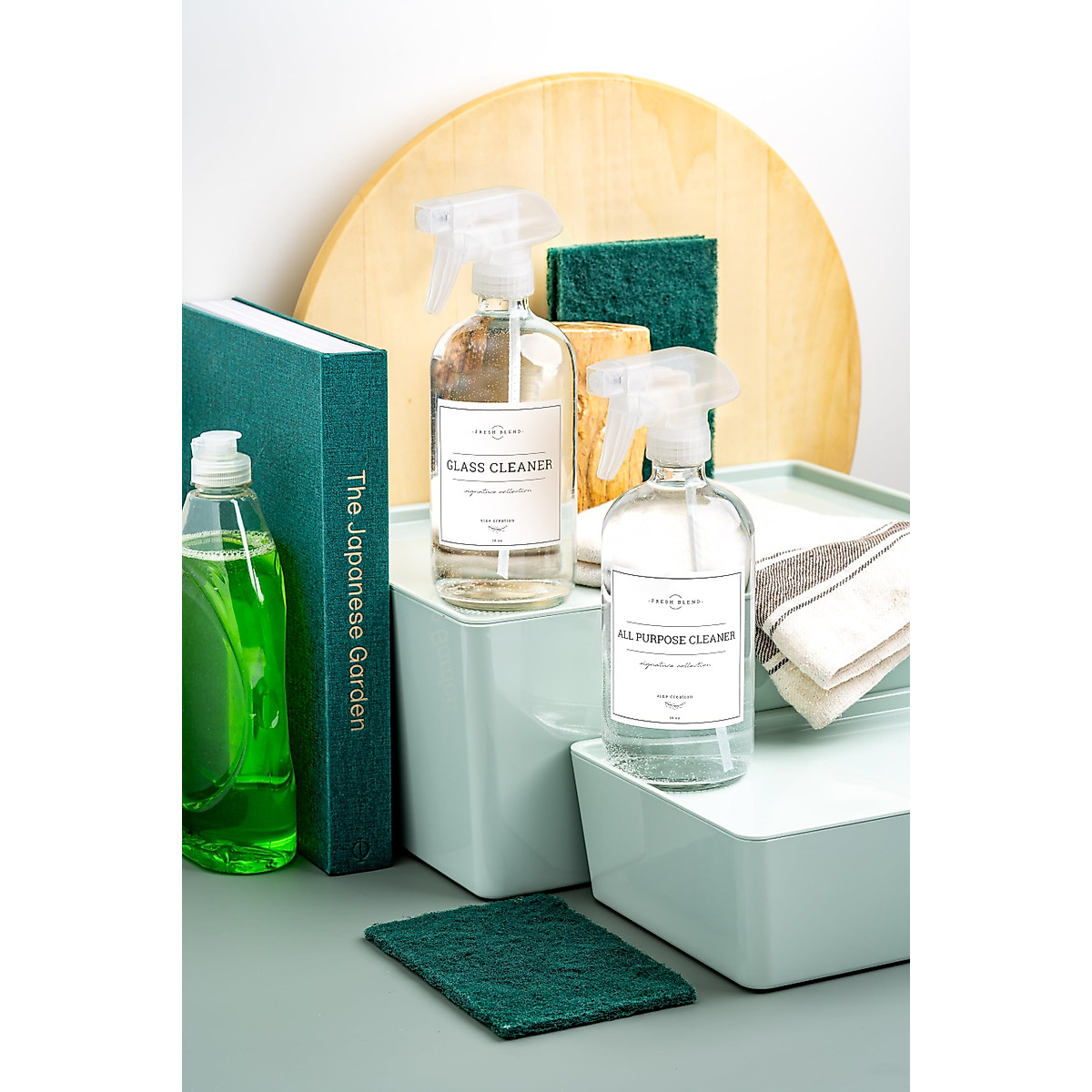 Vine Creations Glass Spray Bottles, 2 Pack Refillable Spray Bottles for Cleaning Solutions, Clear Spray Bottle for plants, Water Spray Bottle Sprayer, Glass Spray bottles 16 oz with Waterproof Labels