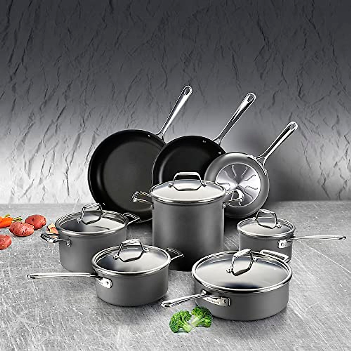 All in One Pan 13 Piece Induction Cookware Set, Non Stick Pots and Pans Sets,Dishwasher Safe Oven Safe, Black