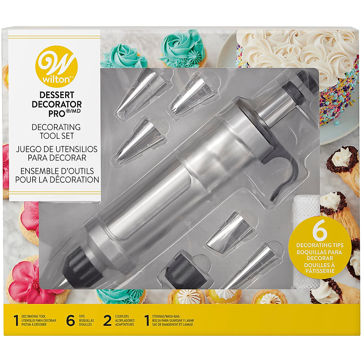 Wilton Dessert Decorator Pro - Easy to Use One Handed Plunger Smoothly Pushes Icing to Decorate Baked Treats or Appetizers Like Deviled Eggs, 10-Piece