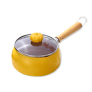 Sauce Pan with Lid,1.4 Quarts Nonstick Small Milk Pot with Cute Pumpkin-Shaped Cover Beads, Healthy Stone Coating Cookware Small Soup Pot Suitable for All Stove,PFOS & PFOA Free (Yellow)