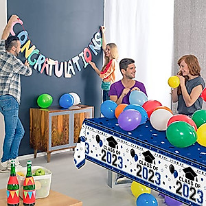 ssailue decor 2023 Graduation Decorations, 3 Pieces Blue Class of 2023 Tablecloth Plastic Disposable Graduation Table Cover for Congrats Grad Party Supplies, 43x 70 Inch