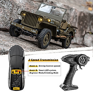 WOWRC RocHobby 1/12 1941 MB Scaler RC Jeep, 4x4 Hobby Grade RTR RC Car Mini RC Rock Crawler Military, 2.4Ghz RC Truck with 180 Brushed Motor, LED Lights, Battery and USB Charger for Adults