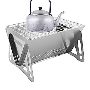 JPSDOWS Folding Grill, Stainless Steel Camping Grill Stove, Ultralight Campfire Stand, Tabletop Outdoor Smoker BBQ Grill for Picnic Garden Terrace, Outdoor Stove Burner, Hiking Travel Picnic BBQ