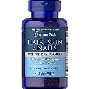 Puritan's Pride Hair Skin Nails One Per Day Formula60 Softgels, 60 Count (55554)