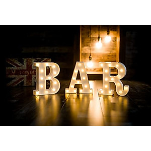 Foaky LED Letter Lights Sign Light Up Letters Sign for Night Light Wedding/Birthday Party Battery Powered Christmas Lamp Home Bar Decoration(A)