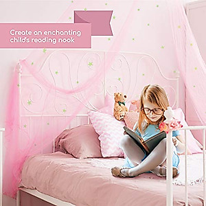 Bollepo Pink Bed Canopy for Girls with Glowing Stars - Princess Crib Netting Room Decor, Ceiling Tent to Cover Toddler Crib | Single, Twin, Full, Queen Size Kids Bed Curtains, Fire Retardant Fabric