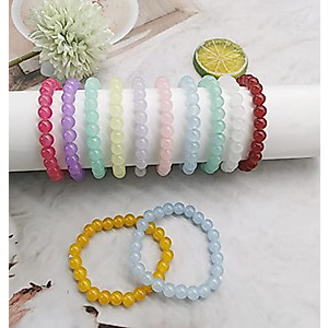 SAMOCO 24Pcs 8mm Beaded Stretch Bracelet Handmade Round Glass Bracelet for Women Multicolor Matte Beads Elastic Bracelet