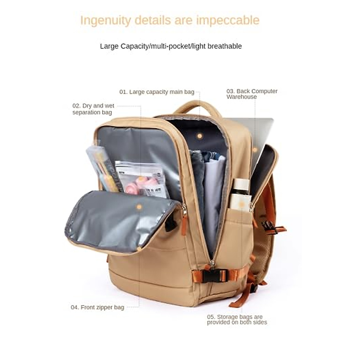 MOYYI Carry on Backpack Anti-theft women Hiking Backpack with Shoe Compartment Travel Backpack Casual Daypack Backpacks (Khaki)