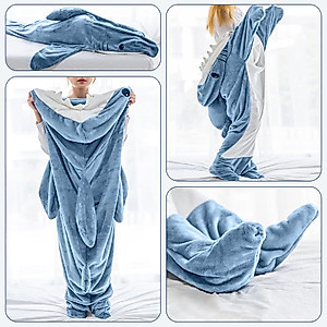 Ambitelligence Shark Blanket Hoodie Onesie for Adults and Kids, Cozy Flannel Shark Costume Shark Sleeping Bag