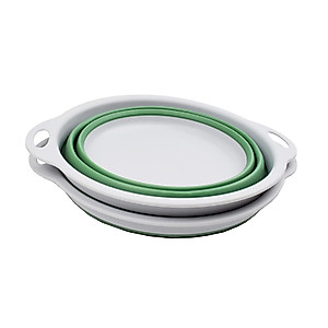 SAMMART 2.6L (0.68 Gallon) Collapsible Tub - Foldable Dish Tub - Portable Washing Basin - Space Saving Plastic Washtub (Grey/Dark Sea Green (Set of 2))