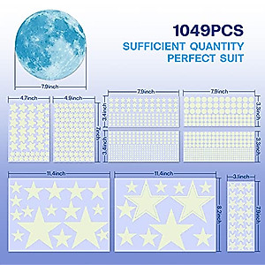 Glow in The Dark Stars for Ceiling, 1049PCS Wall Stickers Inculding Moon and Stars Decor, Glow in The Dark Wall Decals for Kids Room