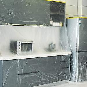 TAPEBEAR Painters Tape and Masking Film 22inch X 30yard(550mmx 27m), Plastic Cover for Painting, Tape and Drape, Pre-Taped Masking Film for Automotive, Floor, Appliance and Furniture, 3Rolls