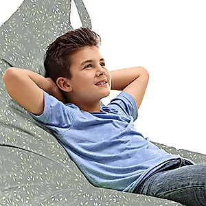 Ambesonne Oriental Green Lounger Chair Bag, Soft Colored Repeated Natural Tree Leaves Branches Illustration, High Capacity Storage with Handle Container, Lounger Size, Pale Taupe Pale Yellow